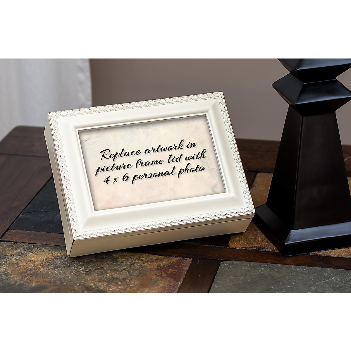 Confirmation May You Follow the Lord Ivory Rope Trim Jewelry Music Box Plays Ave Maria