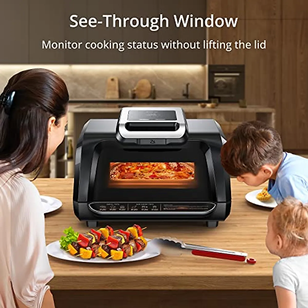 Zstar Indoor Grill Air Fryer Combo with See-Through Window, 7-in-1 Smokeless Electric Air Grill up to 450°F, 1750W Contact Grill with Non-Stick Removable Plates, Even Heat, Silicon Tongs as Gift, 4Qt