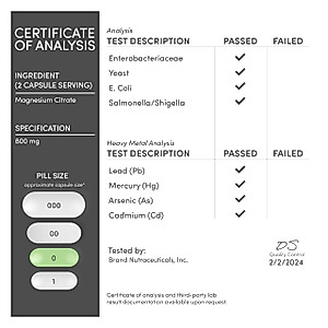 Magnesium Citrate 800mg, 180 Capsules, Digestion & Constipation Support, Vegan Safe, Non-GMO, Double Wood Supplements