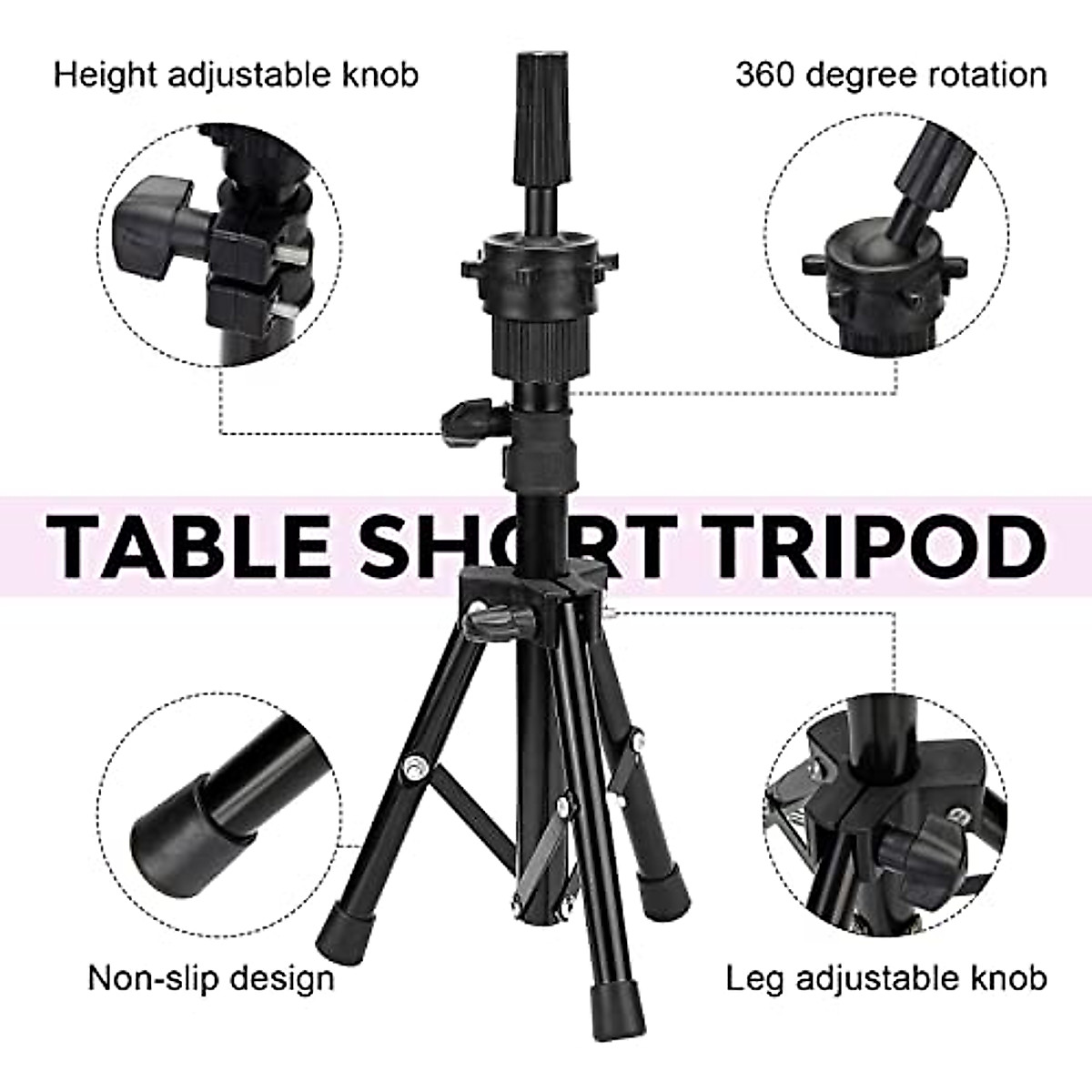 23 Inch Wig Head,Wig Stand Tripod with Head,Canvas Wig Head,Mannequin Head for Wigs,Manikin Canvas Head Block Set for Wigs Making Display with Wig caps,T Pins Set Bristle Brush