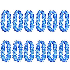 Thicken 41 Inch Blue Hawaiian Leis for Graduation Party, Dance Party, Photo Prop in Outdoors (12 Pcs)