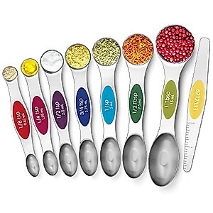 Urbanstrive Magnetic Measuring Spoons Set Stainless Steel, Dual Sided for Liquid Dry Food, Measuring Cups Spoons Set Fits in Spice Jar, Kitchen Gadgets, Cooking Utensils Set, Including Leveler, 8Color