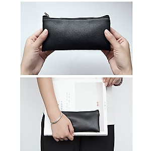 Mini Pencil Case Small Pen Bag with Zipper, PU Leather Makeup Pouch Makeup Case Cosmetic Pouch (Black)