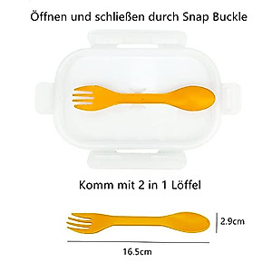 Silicone Lunch Container Bento Box, Collapsible Food Storage Containers with Airtight Lids and 2in1 Fork, Reusable Food Containers for Travel,Camping and RV, Food Grade 1000ml Microwave Container