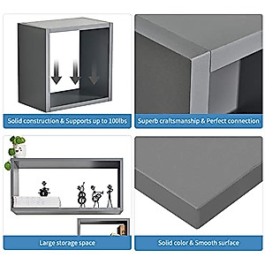 Kaboon Square Cube Floating Shelves Set2, Display Shelves Wall Mount 7.75" D x 12.5" W x 12.5" H, (Gray, 2 Cubes)