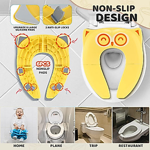 Gimars Upgrade Non-Slip Easily Removed Foldable Travel Potty Seat for Toddlers & Kids, 6 Large Non-slip Silicone Pad, Home Reusable Portable Toilet Seat Cover Fits Most Toilets, Free Carry Bag