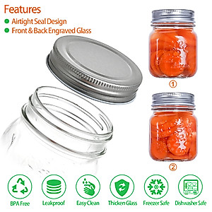 Small Mason Jars with Labels, 6 OZ Glass Jars with Metal Lids, Overnight Oats Jars , Regular Mouth Mason Bottle, Pint Canning Jars, Mini Glass Storage for Jelly, Candy, Jam, Honey, Pickle (20units)