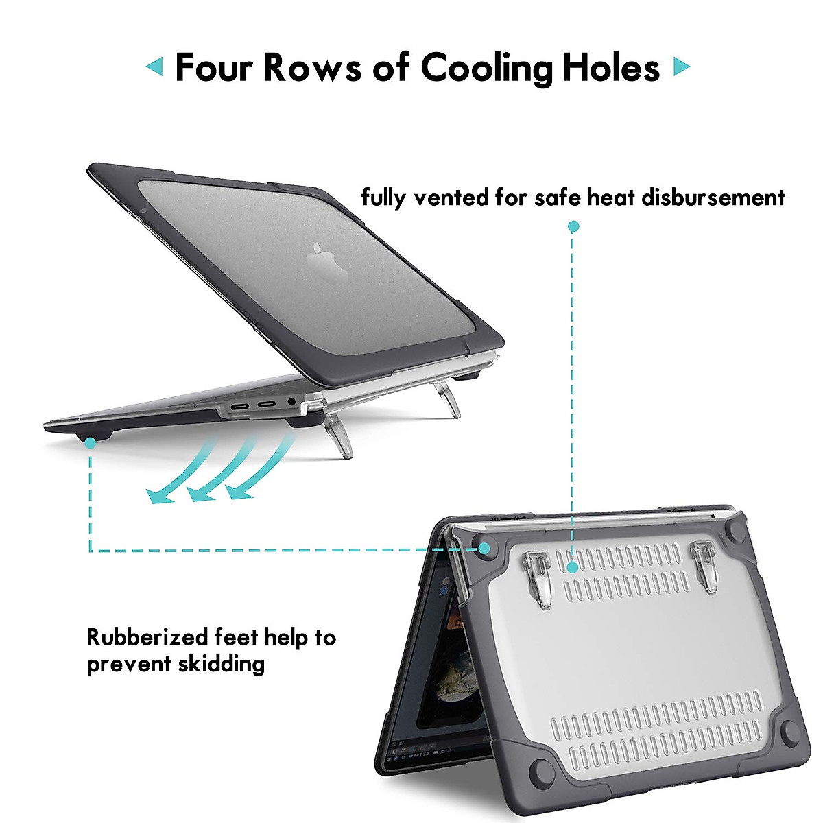 ProCase for MacBook Pro 13 Inch 2023 M2, 2022 2020 M1 A2338/ A2289/ A2251, Heavy Duty Hard Shell Case with Dual Layer Protective Cover and Kickstand for MacBook Pro 13-inch -Black