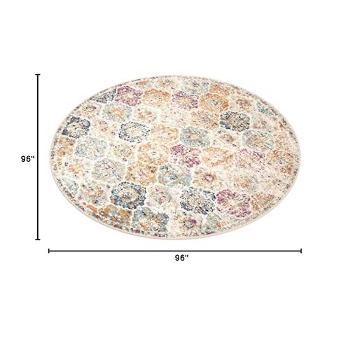 SAFAVIEH Madison Collection Area Rug - 8' Round, Cream & Multi, Boho Chic Distressed Design, Non-Shedding & Easy Care, Ideal for High Traffic Areas in Living Room, Bedroom (MAD611B)