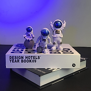 4 PCS Astronaut Figurine, Blue Astronaut Figure Toy Desktop Ornaments Resin Outer Space Birthday Cupcake Spaceman for Kids Party Funny Gift, 3PCS Astronaut and 1PCS Keychain, Desk Decor, Shelf Decor