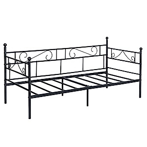 FurnitureR Metal Daybed Frame, Twin Size Metal Platform Bed with Headboard,Heavy Duty Steel Slats Support for Living Room Bedroom Guest Room, Black