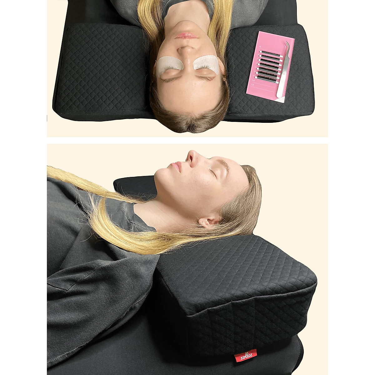 XOLLOZ | Curved Mattress (28 in) + Pillow | Curved Memory Foam Lash Bed Pillow With Neck And Back Support | Curvy High Density Massage Bed Topper with Soft Touch Short Plush and Egonomic Design