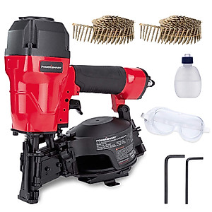 PowerSmart Roofing Nailer, 15 Degree Roofing Nail Gun with Safety Goggles, 3/4-Inch to 1-3/4-Inch Coil Nails, 120 PCS Load Capacity Coil Nailer Kit with 240 PCS Nails