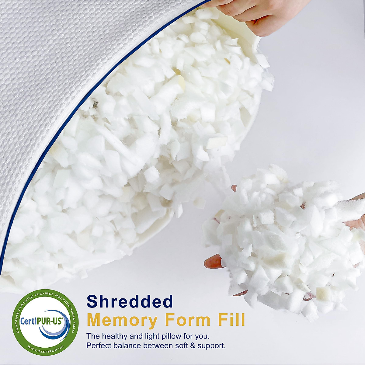 CHUN YI Shredded Memory Foam Pillows Queen Size Set of 2, Bed Pillows for Sleeping 2 Pack for Back Stomach Side Sleepers, Firm Pillows with Removable Cover 20x30 in