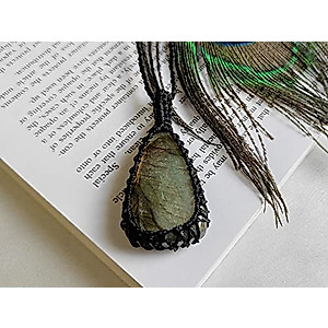 Natural Labradorite Macrame Pendant, Cord Wrapped Macrame Pendant, Bohemian Jewelry, Hand Wrapped Pendant