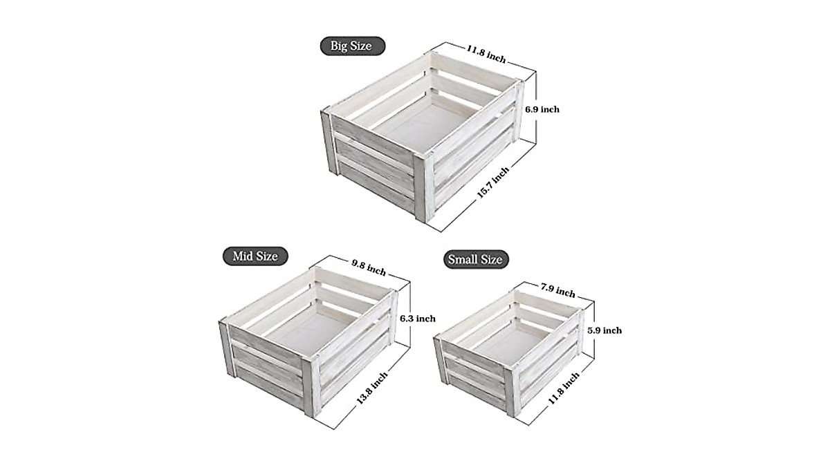 Besmall White Nesting Wooden Crates - Rustic Home Decor & Storage