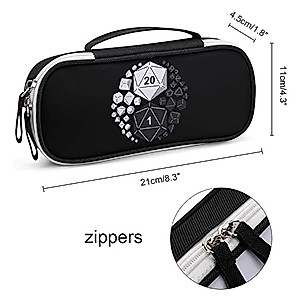 D20 Dice Yin Yang Printed Pencil Case Bag Stationery Pouch with Handle Portable Makeup Bag Desk Organizer