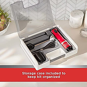 BLACK+DECKER Kitchen Wand Cordless Immersion Blender, 3 in 1 Multi Tool Set, Hand Blender with Charging Dock, Whisk and Milk Frother, Red (BCKM1013KS06)