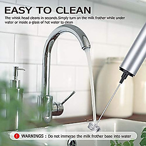 Milk Frother Rechargeable, Mathtoxyz Stainless Steel Milk Frothers Handheld Foam Maker Travel Kitchen Coffee Frother Wand for Coffee Lattes Cappuccino Matcha Hot Chocolate