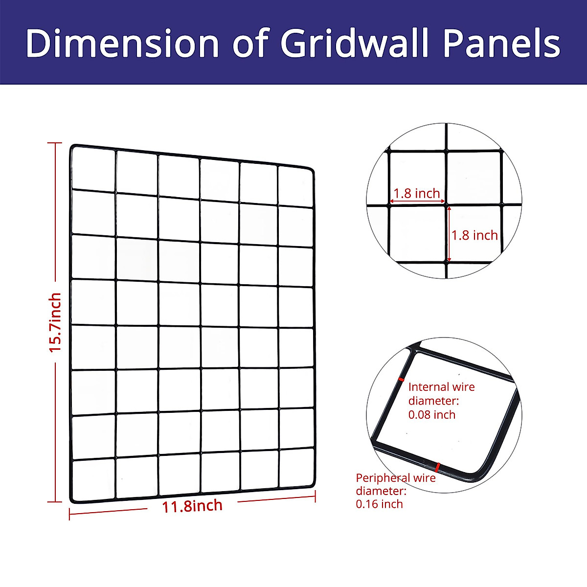 WELLCO Grid Wall Panels, 15.7"x 11.8" Grid Wall for Any Retail Display, Portable and Assembled Wall Grid with Extra Joining Clips and Hooks, 4 Pack, Black