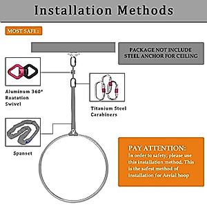 DASKING Aerial Hoop 85cm/90cm Aerial Ring Set Fully Strength Tested 500LBS Single Point Circus Aerial Equipment Yoga Hoop with Accessories and Storage Bag to Carry Yoga Equipment (90CM/25MM)