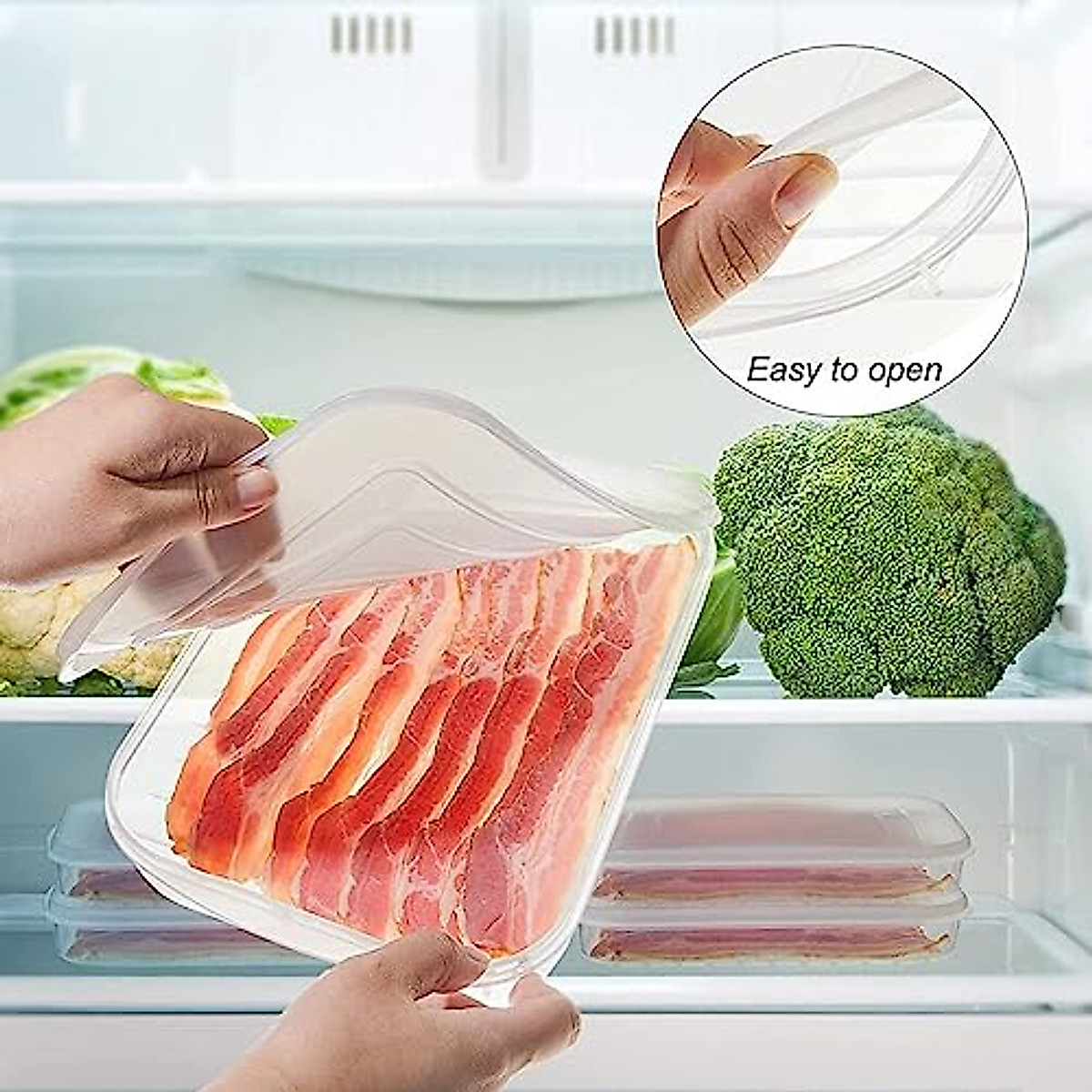 Tofficu 2Pcs Plastic Refrigerator Food Storage Containers, Stackable Refrigerator Organizer Bins with Lids, Fridge Organizers And Storage Containers for Meat, Fruits, Vegetable, Drinks