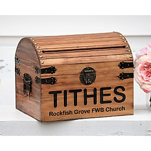 Wooden Tithes Box for Church Collections with Lock and Key Option Rustic Chapel Money Holder Trunk Fundraising Charity Donation Ballot Suggestions Box
