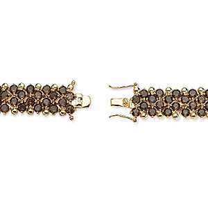 PalmBeach Yellow Gold-plated Round Genuine Smoky Quartz, Tennis Bracelet (24mm), Hidden Box Clasp, 7.25 inches