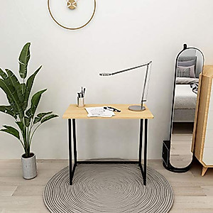 Siunzs Folding Desk, 32 Inch Small Desks for Small Spaces,Space Saving Foldable Computer Desk for Home Office Study Writing, Portable Small Collapsible Desk, Easy Assembly, Black Frame, Maple