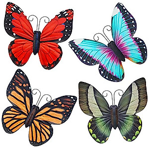 foxany Metal Butterfly Wall Art, 4 Pack Wall Decor Sculpture, Hanging for Indoor & Outdoor, Garden Statues Hanging for Indoor/Outdoor/Yard/Lawn/Garden/Patio, Set of 4 Cute Butterfly