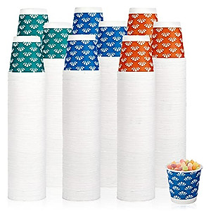 JollyPack [1200 Pack] 3 oz Paper Cups, Disposable Bathroom Cups, Small Mouthwash Cups, Rinse Cups, Orange Blue and Green Mini Cups for Candy and Biscuits, Perfect for Bathroom, Party, Picnic, Travel