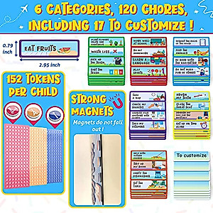 US Teacher-Designed Reward Chart by ParentaliTips - 120 Magnetic Chores for Multiple Kids - 456 Tokens - ADHD & Autism Visual Schedule - Toddler Chore - Daily Behavior Chart - Bedtime Routine