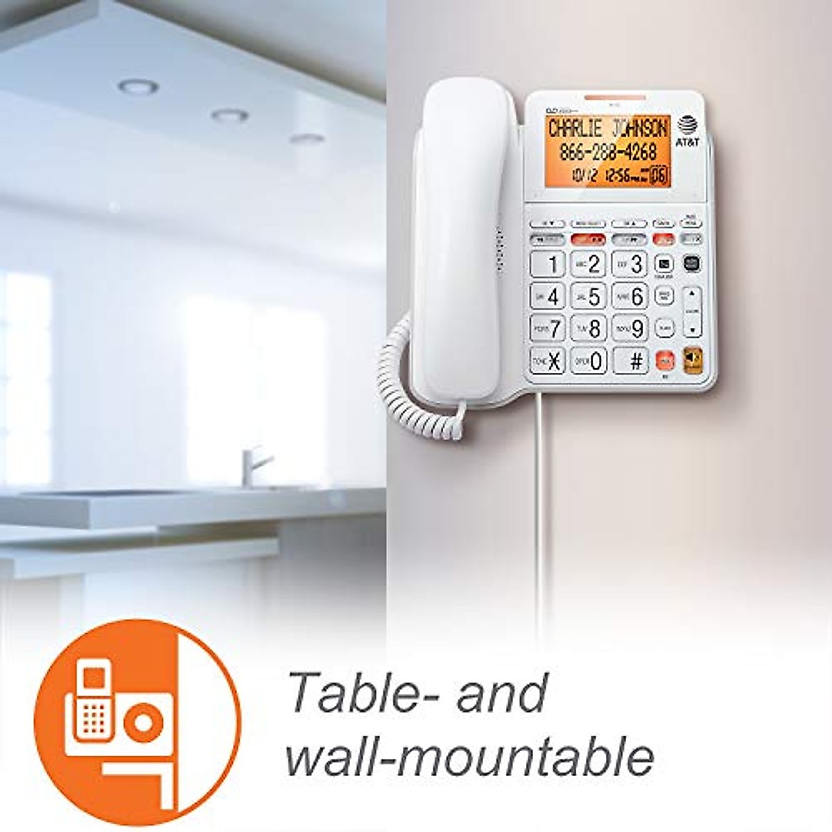 AT&T CL4940 Corded Standard Phone with Answering System and Backlit Display, White