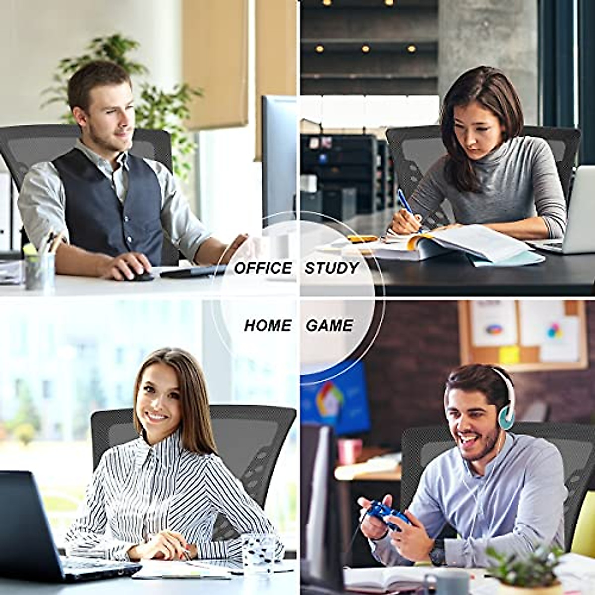 Home Office Chair Mesh Computer Chair Executive Mid Back Ergonomic Adjustable Desk Chair with Lumbar Armrest Support Modern Rolling Swivel Chair for Women&Men Adult