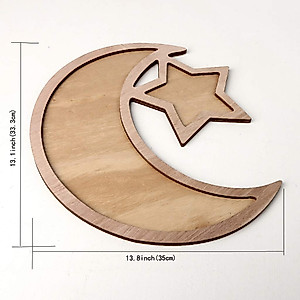 Jilin Rustic Wooden Crescent Moon Srar Eid Ramadan Party Food Serving Tableware Dessert Pastry Tray Display Holder Decor Ornament Eid Mubarak Balloon