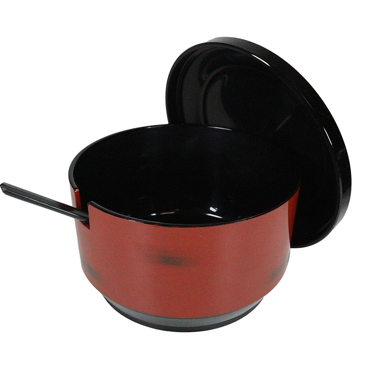 Ebros Gift Japanese Restaurant Grade Traditional Red and Black Ohitsu Rice Container Serving Bowl with Scoop for 3-4 People Party Hosting Functions Supply Asian Dining Made in Japan