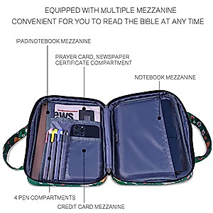 Bible Covers Case for Women, Green Canvas Bible Bag with Pockets and Zipper for Standard and Large Size Bible, Christian Gifts for Women and Kids, Church Bible Bag for Bible Study