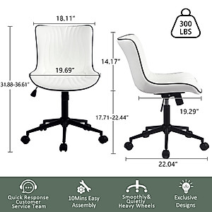 YOUTASTE Office Chair Modern Armless Desk Chair, Height Adjustable Swivel Rocking Computer Task Chair, Faux Leather Sewing Chairs with Wheels, Stylish Lounge Vanity Chair,White