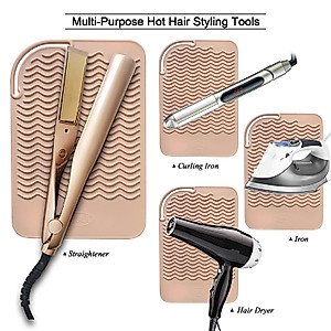 Sygile 11" X 7.5" Large Size Heat Resistant Silicone Travel Mat for Hair Styling Tools, Hair Straighteners, Curling Irons, Flat Irons, Hot Iron Holster for Vanity Salon Pad Cover - Blush Pink