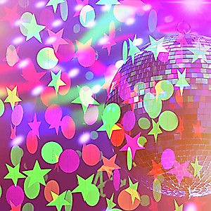 90ft Paper UV Round Neon Garland Stars Neon Streamers Black Light Decorations for Glow Party Supplies and Decorations UV Reactive Neon Party Favors Glow in The Dark Party