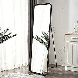 OBIOZZ Floor Mirror, Full Body Mirror Full Length Mirror Standing 64.5 Inch High Black Frame with Floor Stand Wrought Iron Full-Length Mirror Dressing Mirror for Bedroom Living Room