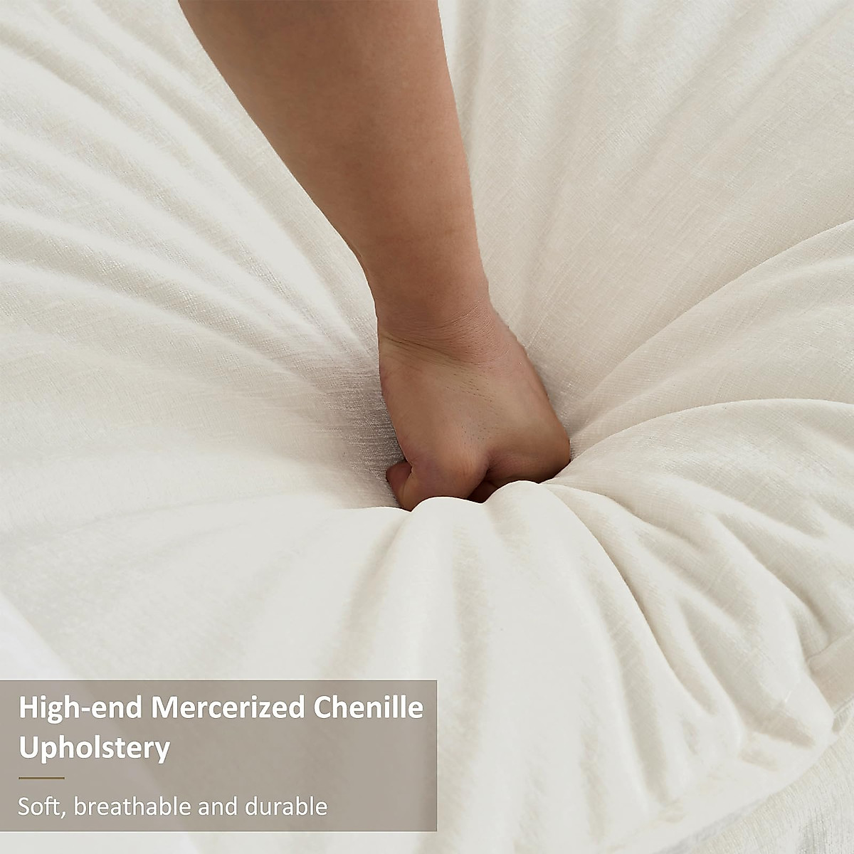KIVENJAJA Chenille Upholstered Ottoman Footrest for Loveseat Sofa, Modular Sectional Couch, Beige