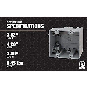 Southwire MSB2G Two Device Adjustable Depth, Heavy Duty 42lb. Mounting Screws Included 2-GANG PVC ELECTRICAL BOX, Gray