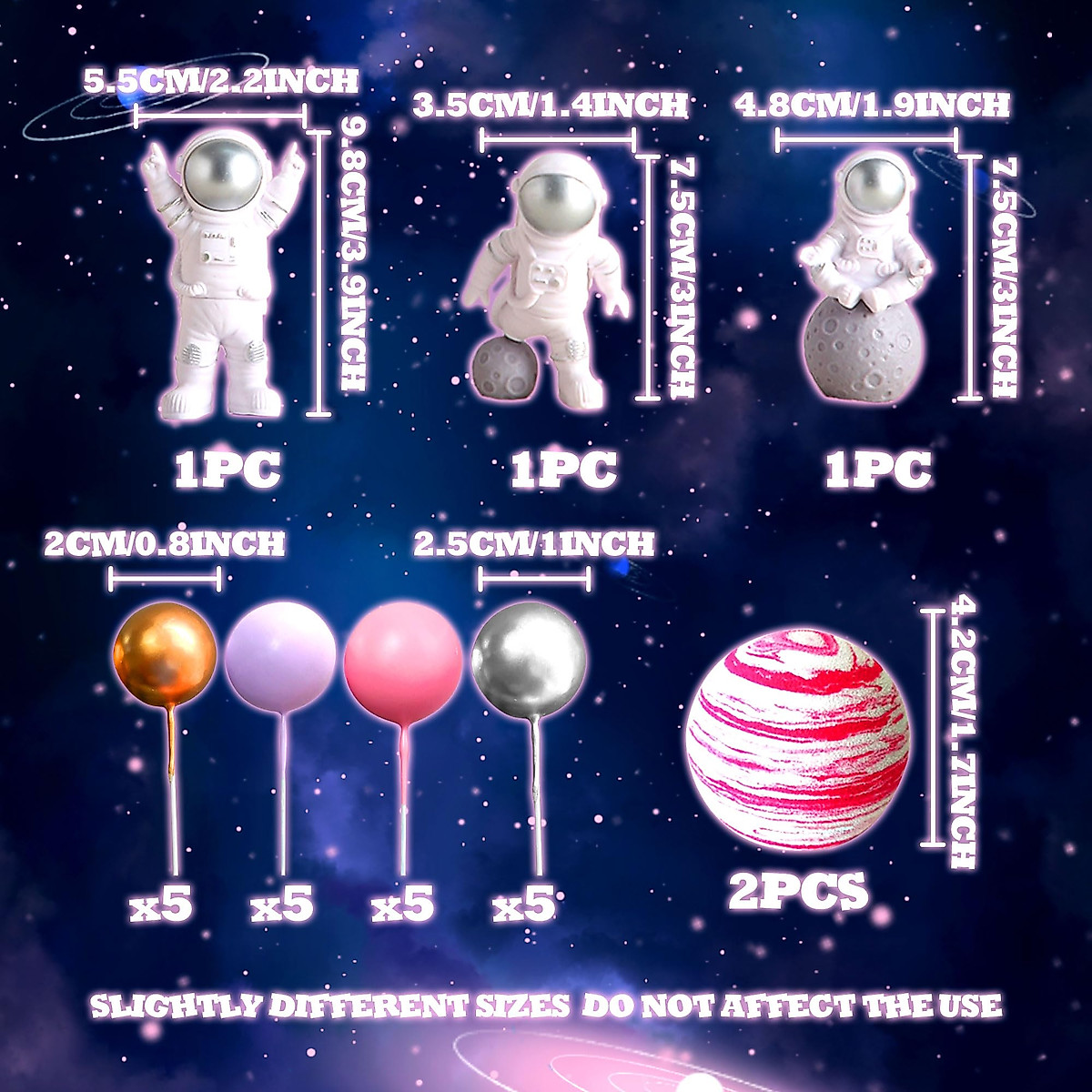 LaVenty Pink Space Cake Toppers Outer Space Astronaut Rocket Stars Cake Decorations for Birthday Party Supplies Baby Shower