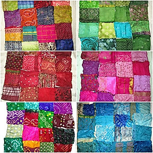 Vintage Fabrics Crafts Sari Silk Fabric Squares 96 pcs 8" Saree Craft Material Home Decor Scrapbook Quilting Project Art Doll Easter