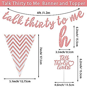 Talk Thirty to Me Banner Happy 30th Birthday Anniversary Banner and Cake Topper Triangle Flag Banner for Men Women 30th Birthday Party, Pre-Strung (Pink)