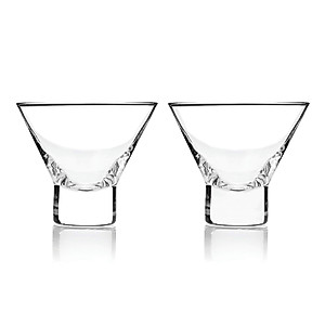 Viski Heavy Base Stemless Martini Glasses Set of 2 - Premium Short Crystal Cocktail Glass Gift Set, 7.5 oz.