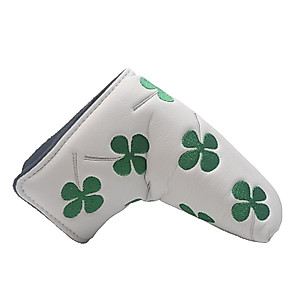 HIFROM Golf Blade Putter Head Cover headcover Shamrock Embroidered Clover Compatible with All Brands White Color