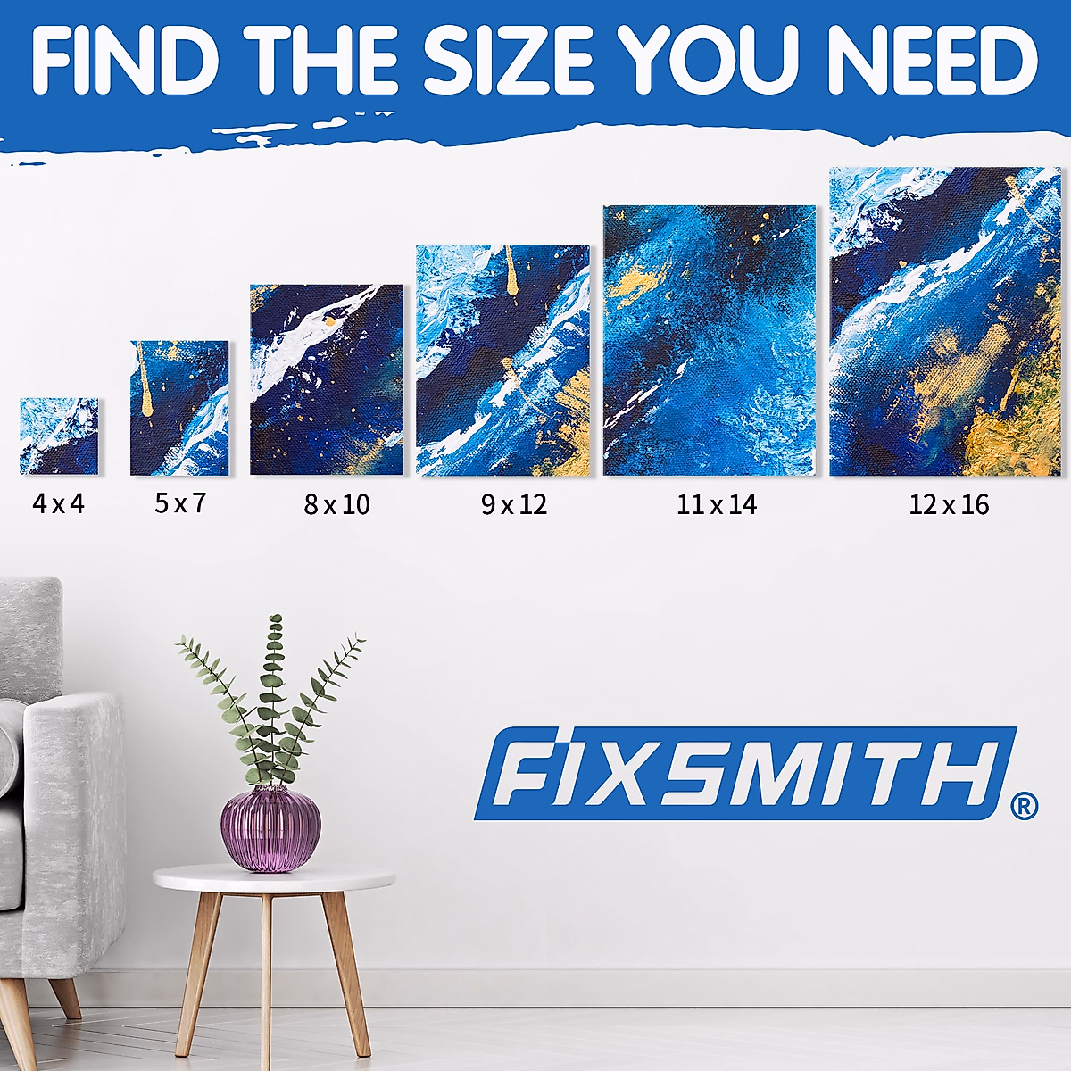 FIXSMITH Stretched Canvas for Painting- 8x10 Inch,Bulk Pack of 12,Primed,100% Cotton,5/8 Inch Profile of Super Value Pack for Acrylics,Oils & Other Painting Media.