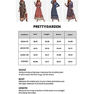 PRETTYGARDEN Maxi Long Sleeve Dress - V Neck Floral Casual Chiffon Spring Fall Long Dresses for Women (Black Yellow,Large)